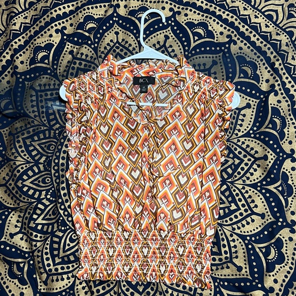 BCX | Tops | Bcx Womens Orange And White Geometric Blouse | Poshmark